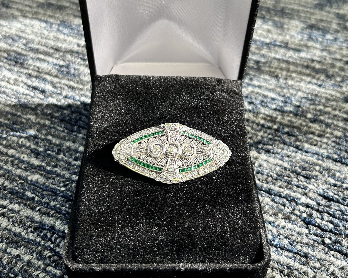 Vintage Platinum Diamond and Emerald Brooch – Guy Edward Family Jewelers