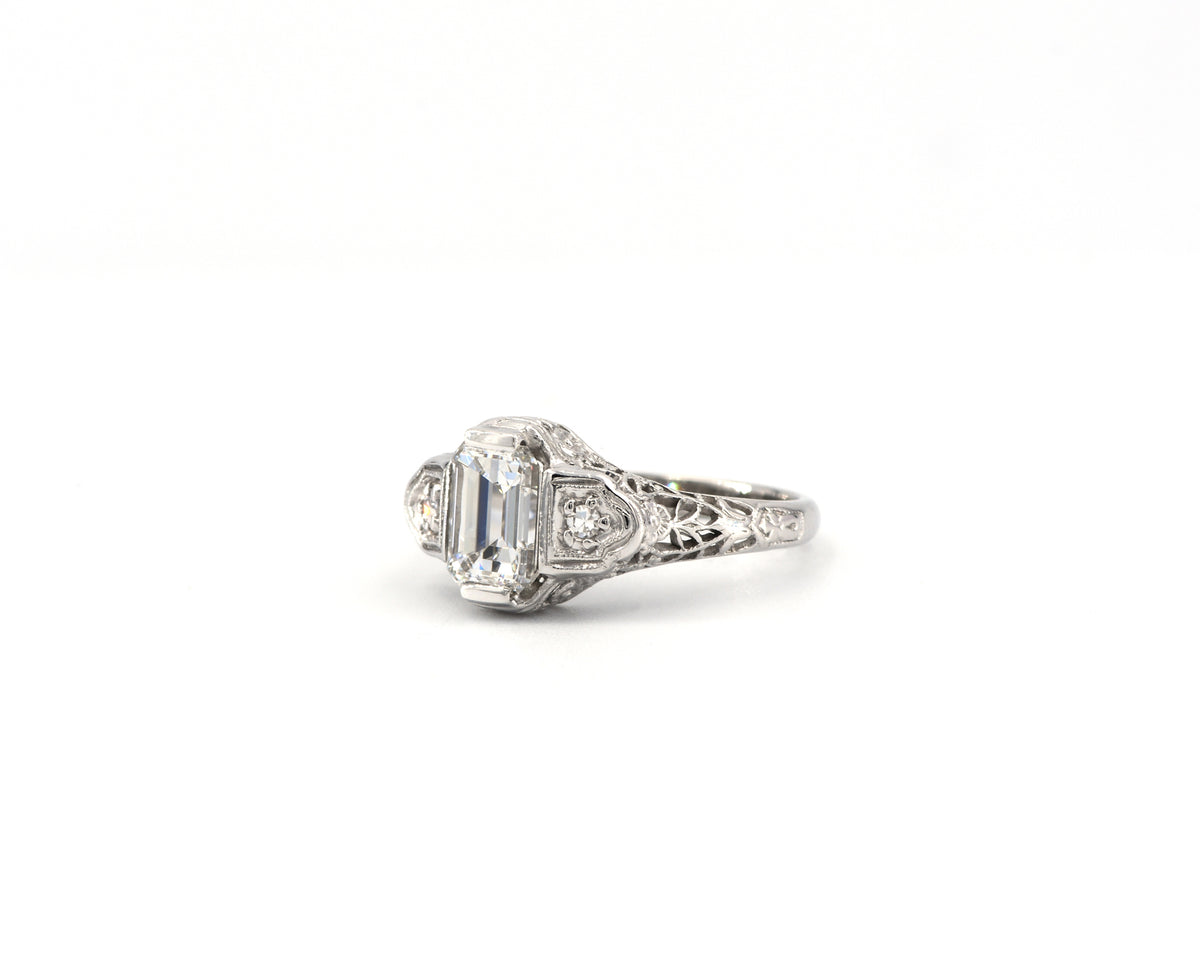 Antique 18K White Gold Emerald Cut Diamond Engagement Ring – Guy Edward ...